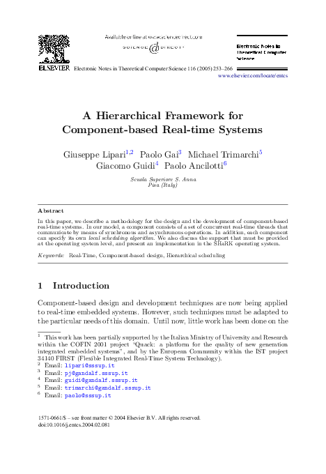 Pdf A Hierarchical Framework For Component Based Real Time Systems