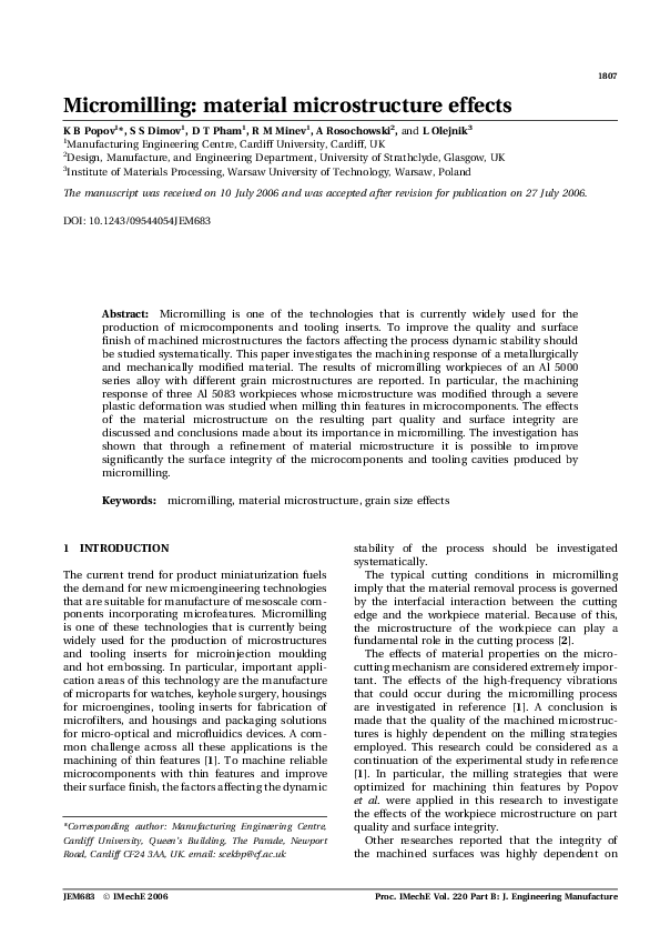 (PDF) Micromilling: material microstructure effects