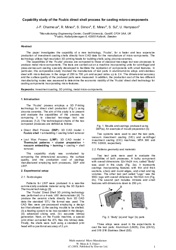 (PDF) Capability study of the Fcubic direct shell process for casting ...