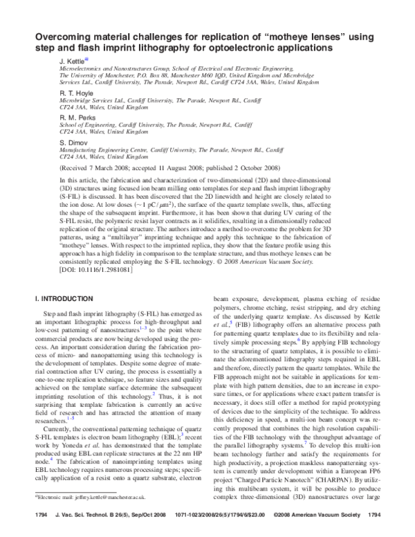 (PDF) Overcoming material challenges for replication of “motheye lenses ...