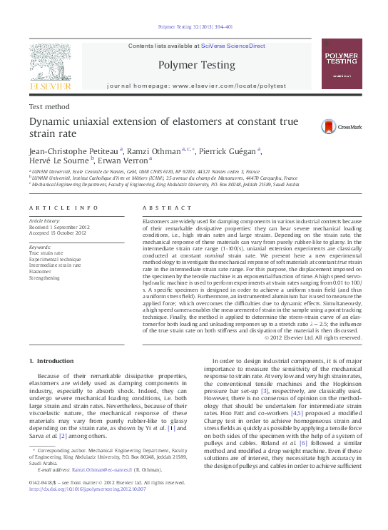 (PDF) Dynamic uniaxial extension of elastomers at constant true strain rate