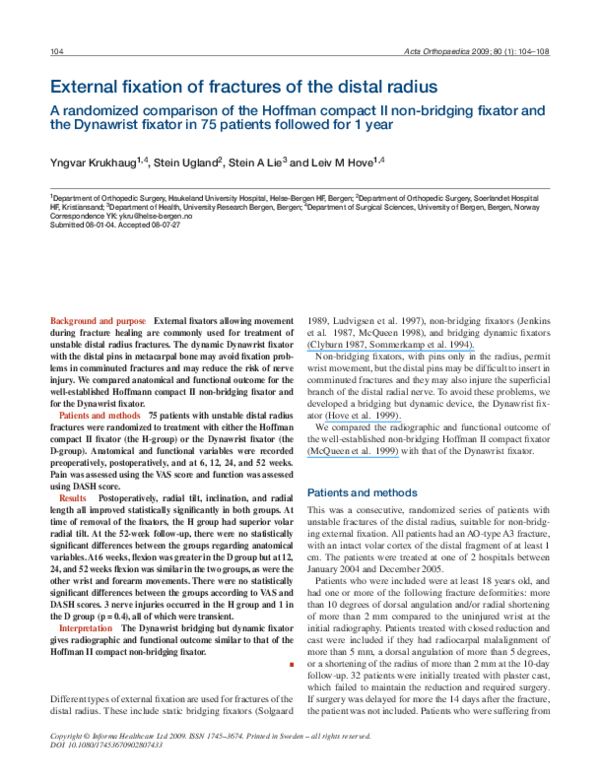 (PDF) External fixation of fractures of the distal radius