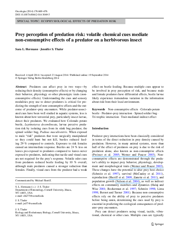 (PDF) Prey perception of predation risk: volatile chemical cues mediate ...