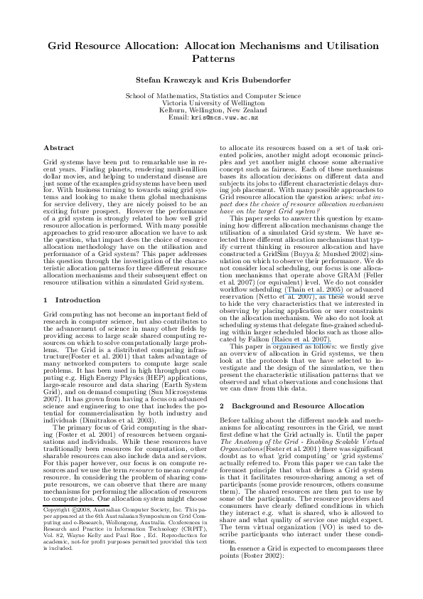 (PDF) Grid resource allocation: allocation mechanisms and utilisation patterns