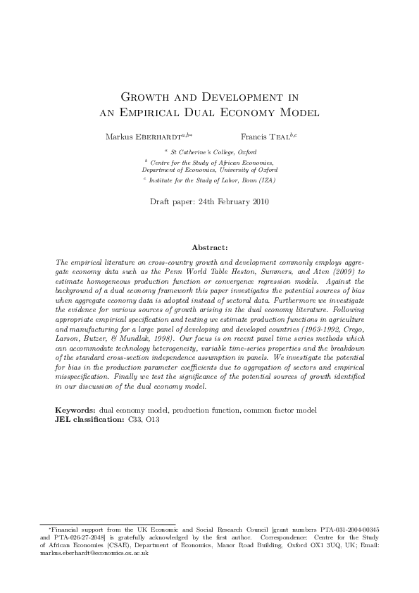 (PDF) Growth and Development in an Empirical Dual Economy Model AN ...
