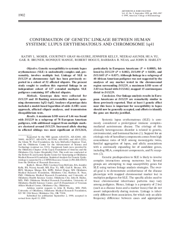 (PDF) Confirmation of genetic linkage between human systemic lupus ...