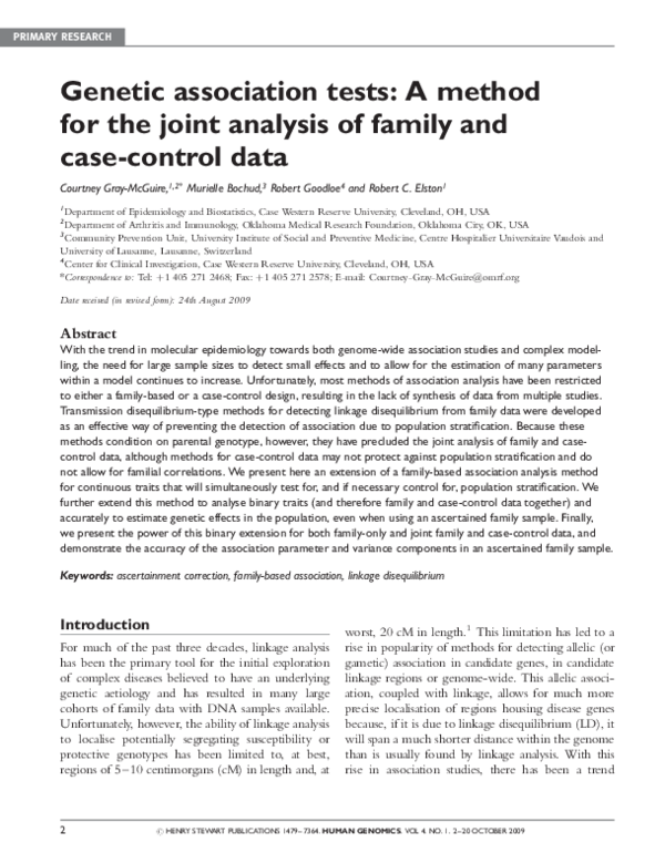 (PDF) Genetic association tests: a method for the joint analysis of ...