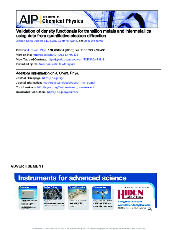 Pdf Validation Of Density Functionals For Transition Metals And Intermetallics Using Data From