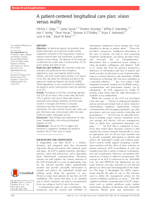 (PDF) A patient-centered longitudinal care plan: vision versus reality