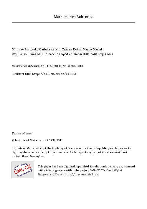 Pdf Positive Solutions Of Third Order Damped Nonlinear Differential Equations