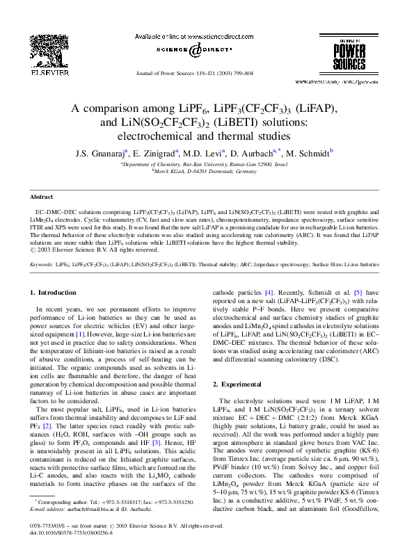 (PDF) A comparison among LiPF6, LiPF3(CF2CF3)3 (LiFAP), and LiN ...