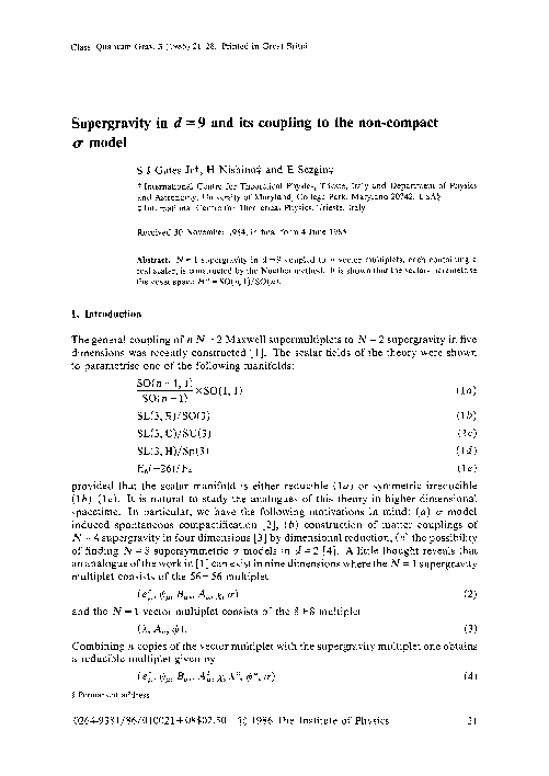 (PDF) 9D Supergravity Coupled to Non-Compact Sigma Model