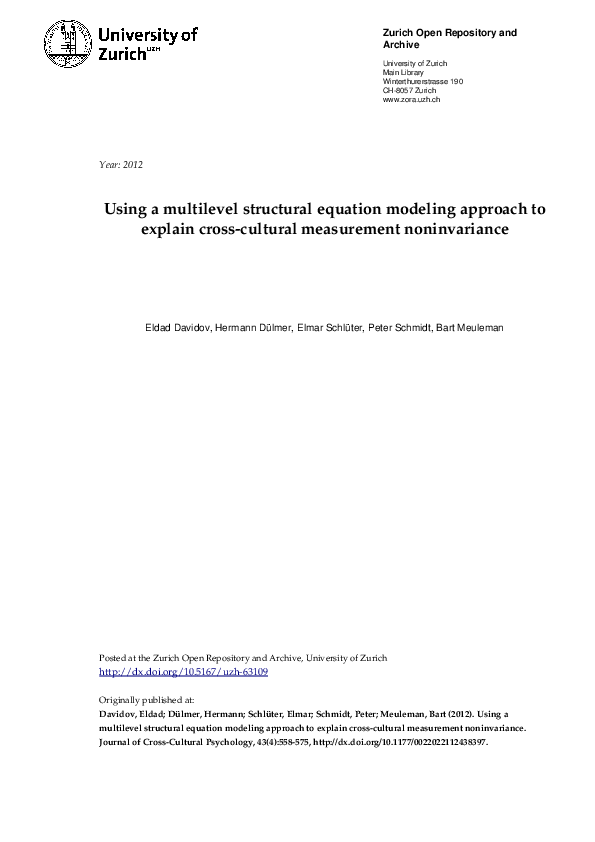 (PDF) Using a Multilevel Structural Equation Modeling Approach to Explain Cross-Cultural ...