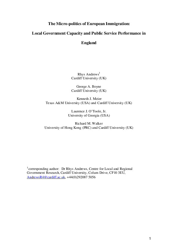 (PDF) Local Government Capacity and Public Service Performance in England