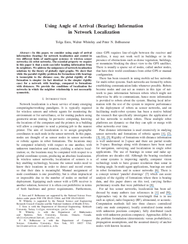 (PDF) Using Angle of Arrival (Bearing) Information in Network Localization