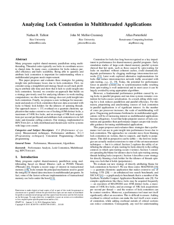 (PDF) Analyzing lock contention in multithreaded applications (PDF) Analyzing lock contention in multithreaded applications