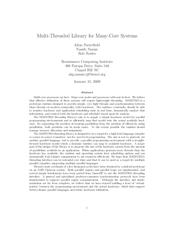 Pdf Lightweight Multi Threading For Many Core Systems