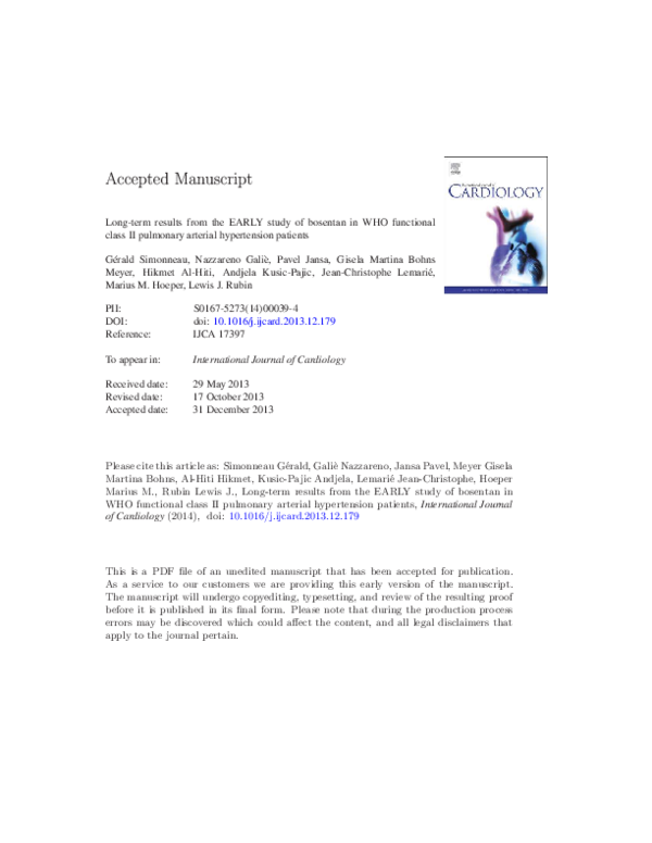 (PDF) Long-term results from the EARLY study of bosentan in WHO ...