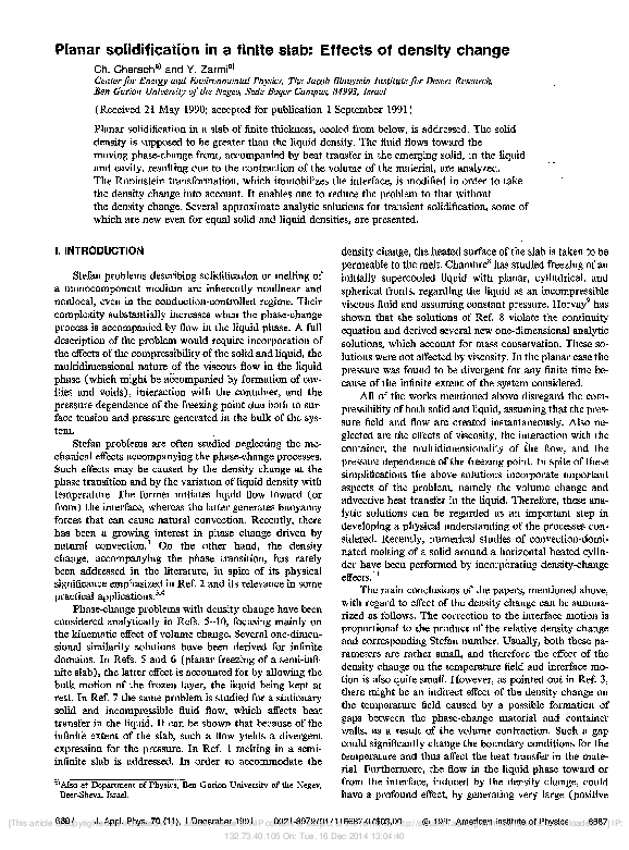 (PDF) Planar solidification in a finite slab: Effects of density change