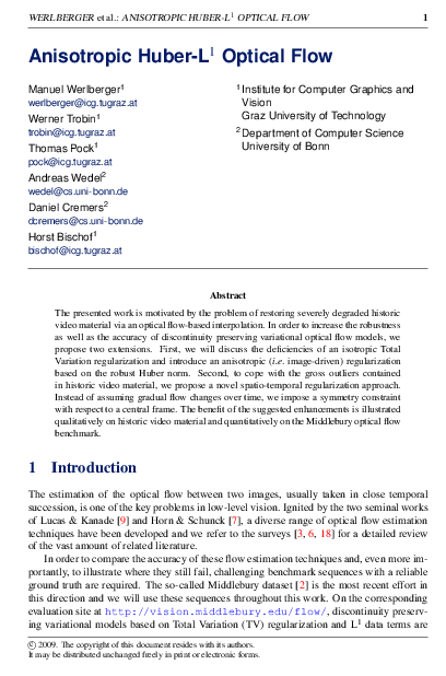 Pdf Anisotropic Huber L1 Optical Flow 
