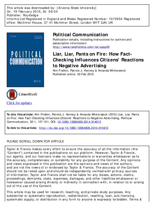 (PDF) Liar, Liar, Pants on Fire: How Fact-Checking Influences Citizens ...