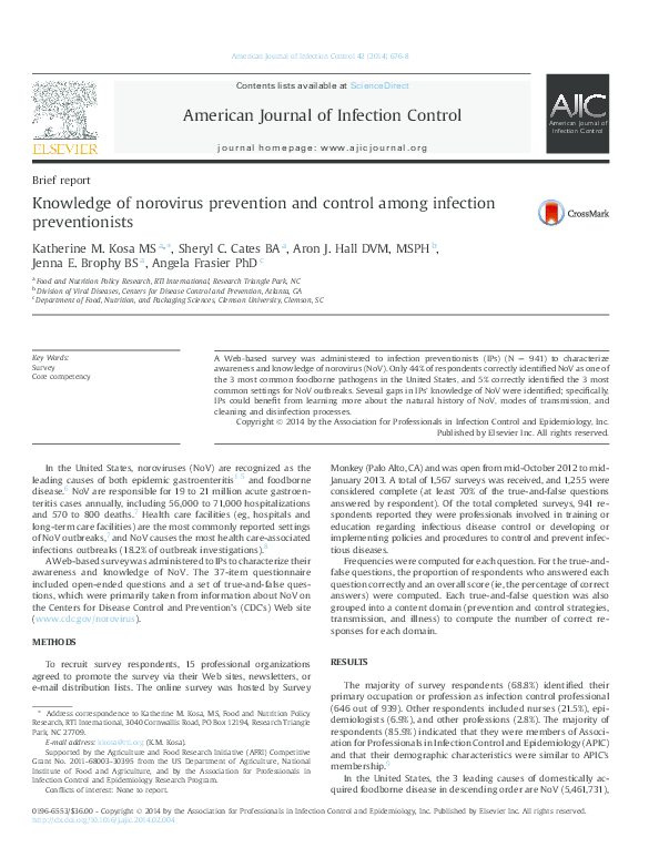 (PDF) Knowledge of norovirus prevention and control among infection ...