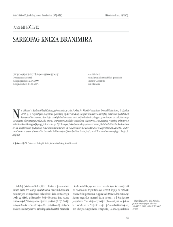 (PDF) Sarkofag kneza Branimira. Duke Branimir's sarcophagus