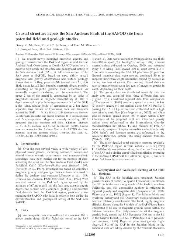 (PDF) Crustal structure across the San Andreas Fault at the SAFOD site ...