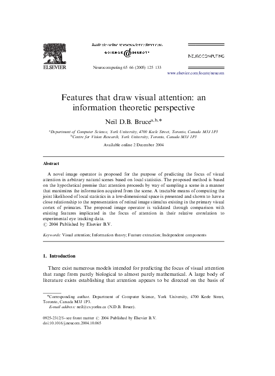 (PDF) Features that draw visual attention: an information theoretic perspective