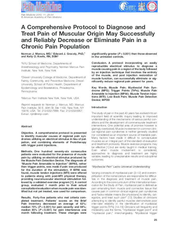 (PDF) A Comprehensive Protocol to Diagnose and Treat Pain of Muscular ...