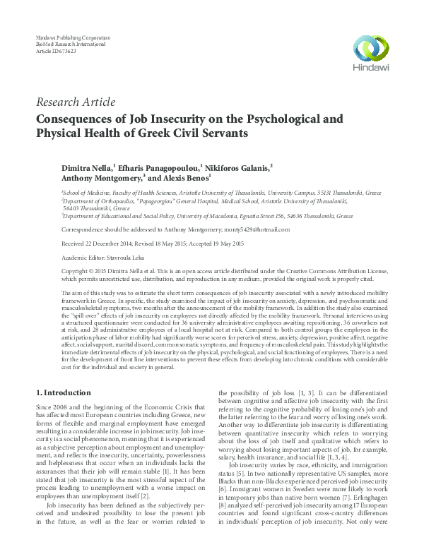(PDF) Consequences of Job Insecurity on the Psychological and Physical ...