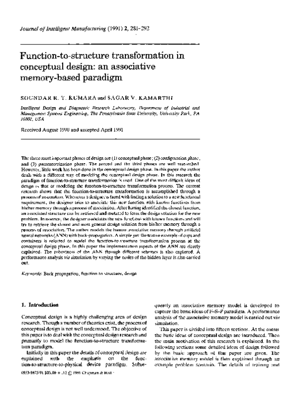 Pdf Function To Structure Transformation In Conceptual Design An Associative Memory Based