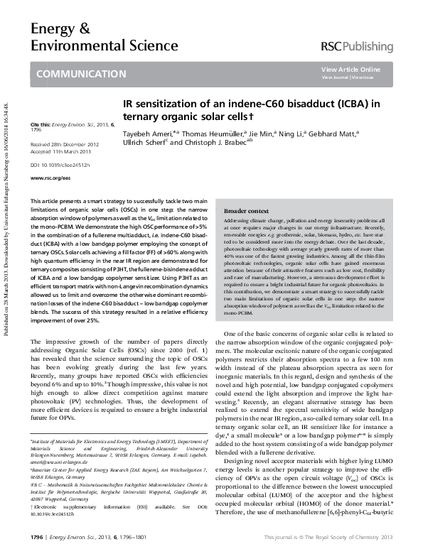 (PDF) IR sensitization of an indene-C60 bisadduct (ICBA) in ternary ...