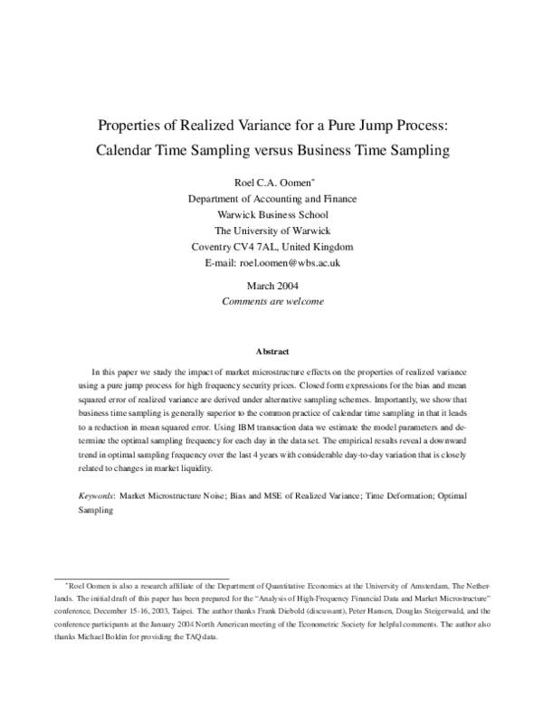 Pdf Properties Of Realized Variance For A Pure Jump Process Calendar Time Sampling Versus
