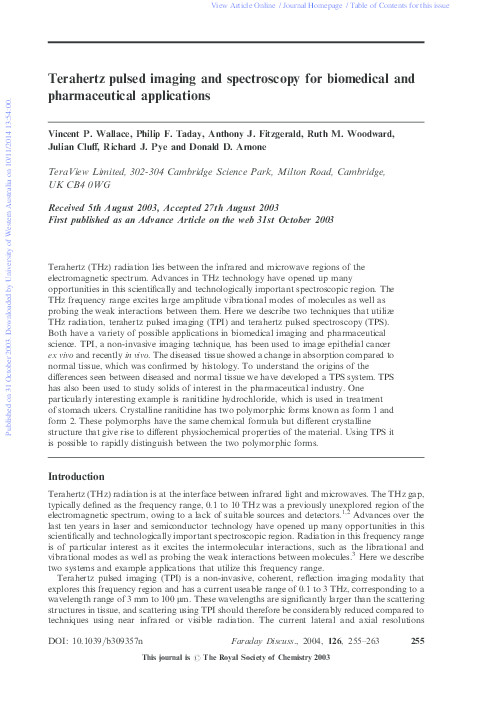 (PDF) Terahertz pulsed imaging and spectroscopy for biomedical and pharmaceutical applications ...
