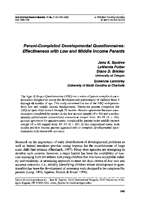 (PDF) Parent-completed developmental questionnaires: Effectiveness with ...