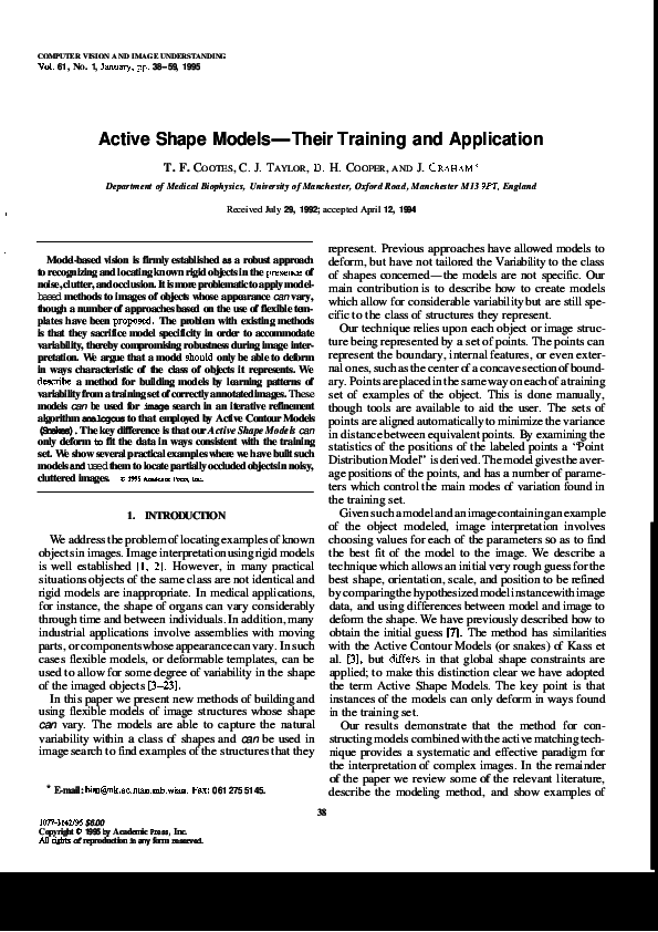 Pdf Active Shape Models Their Training And Application Jim Graham