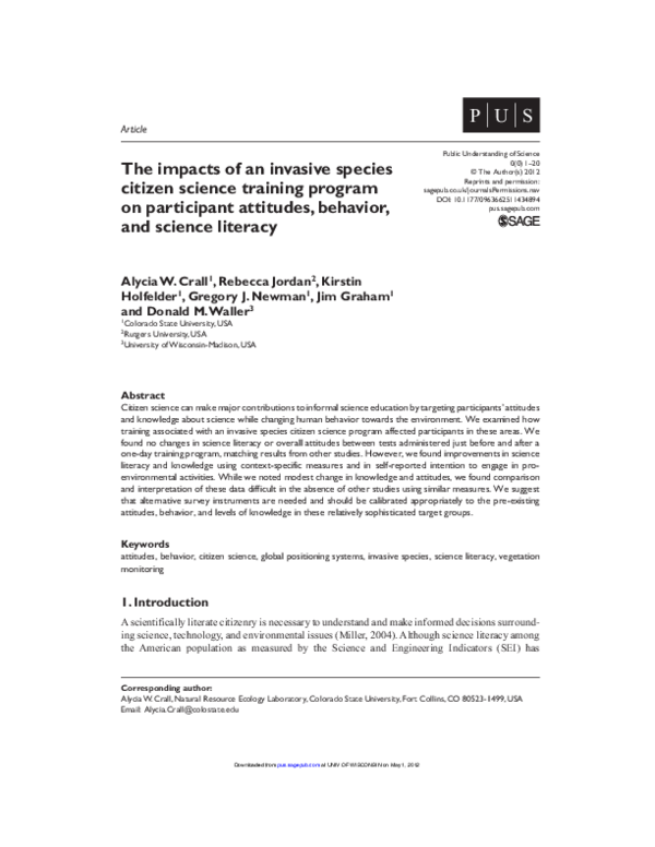 (PDF) The Impacts of an Invasive Species Citizen Science Training ...