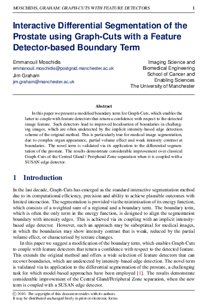 Pdf Interactive Differential Segmentation Of The Prostate Using Graph Cuts With A Feature