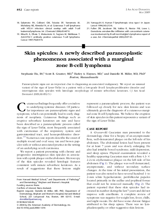 (PDF) Skin spicules: A newly described paraneoplastic phenomenon ...