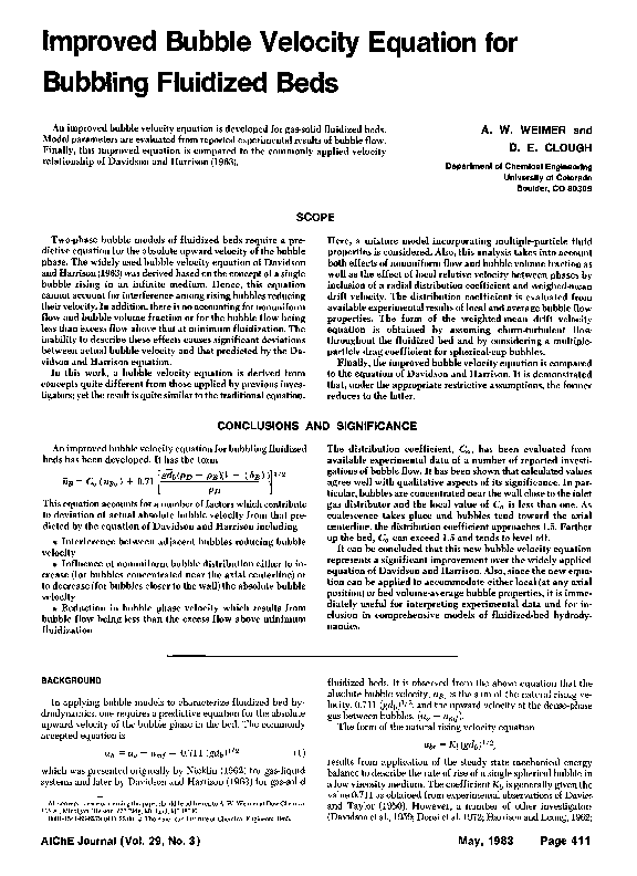 (PDF) Improved bubble velocity equation for bubbling fluidized beds