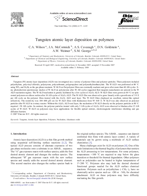 (PDF) Tungsten atomic layer deposition on polymers