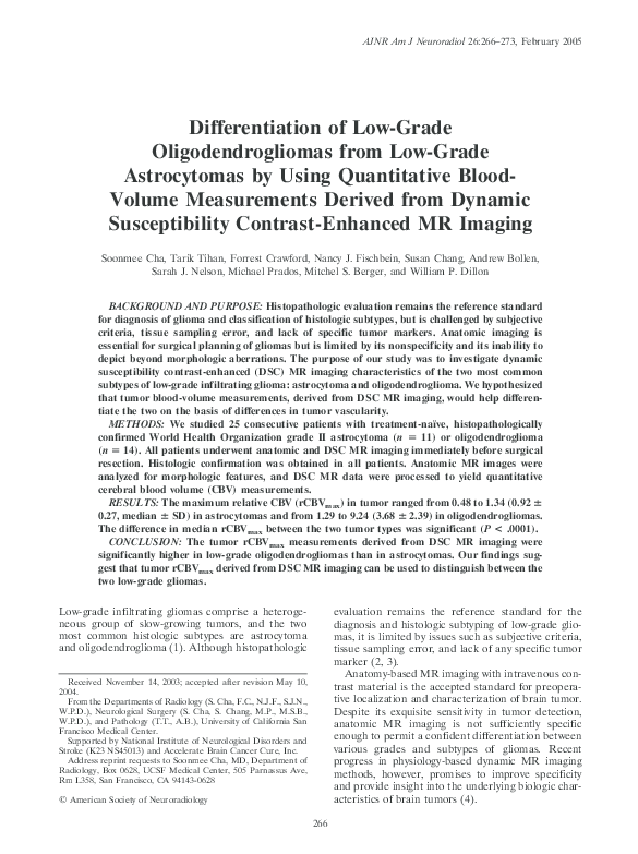 (PDF) Differentiation of low-grade oligodendrogliomas from low-grade astrocytomas by using ...