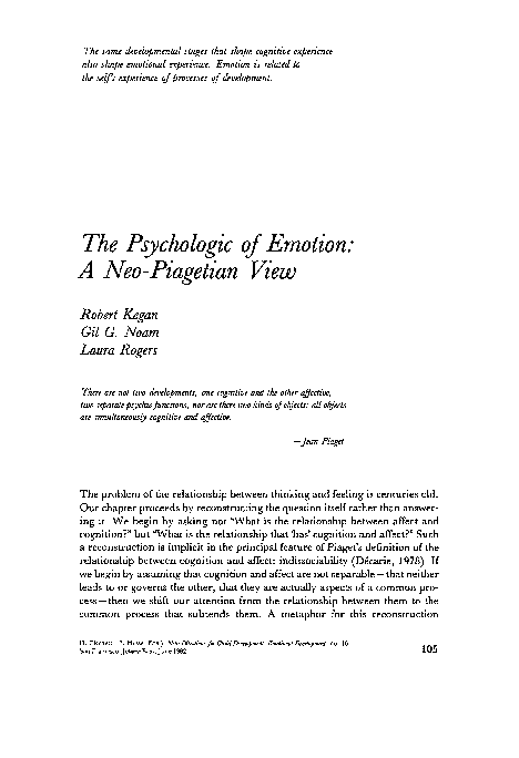 (PDF) The psychologic of emotion: A neo-Piagetian view