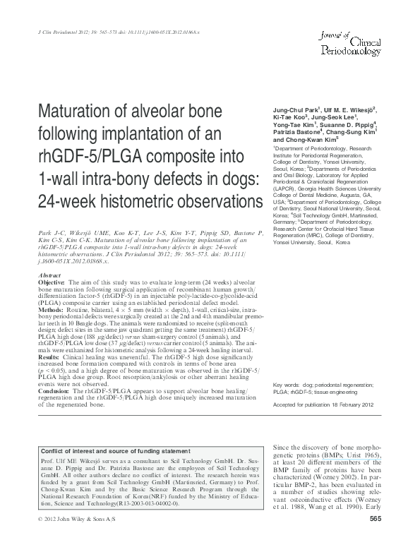 (PDF) Maturation of alveolar bone following implantation of an rhGDF-5 ...