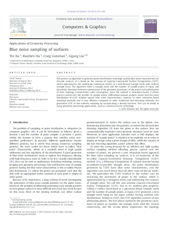 (PDF) Blue noise sampling of surfaces
