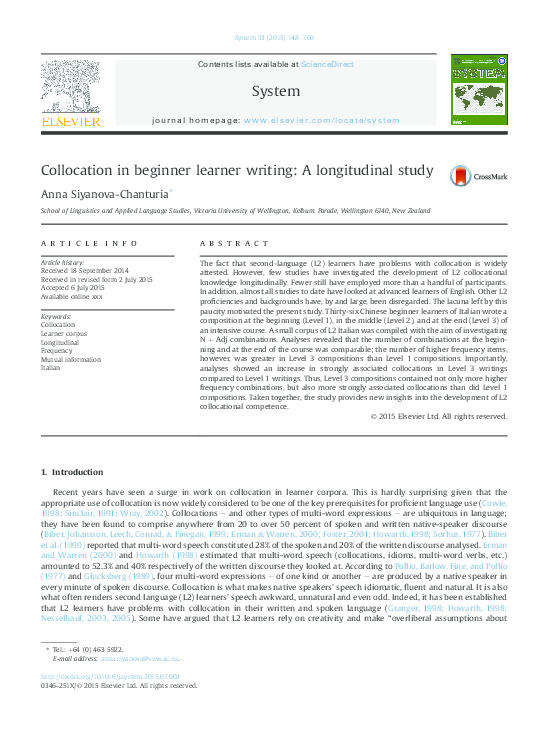(PDF) Collocation in beginner learner writing: A longitudinal study
