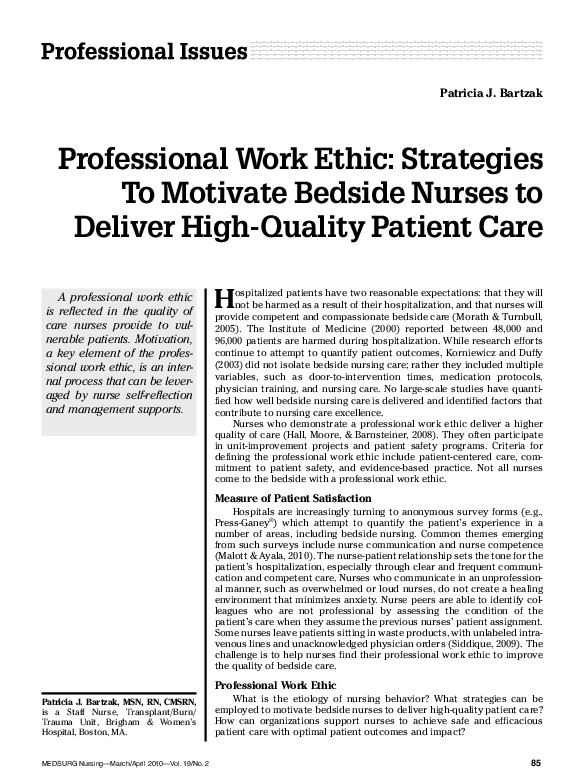 (PDF) Professional work ethic: strategies to motivate bedside nurses to ...