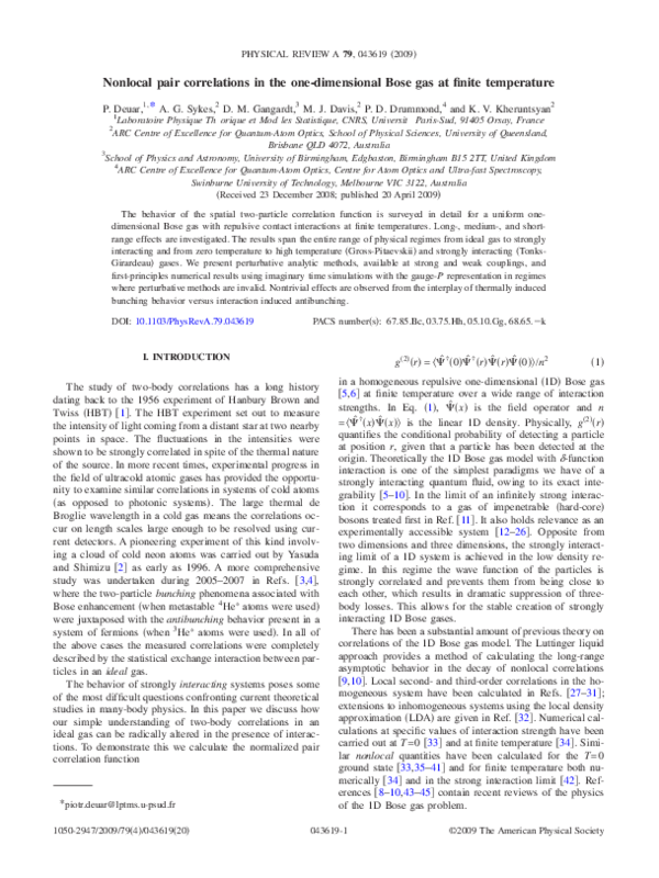Pdf Nonlocal Pair Correlations In The One Dimensional Bose Gas At Finite Temperature