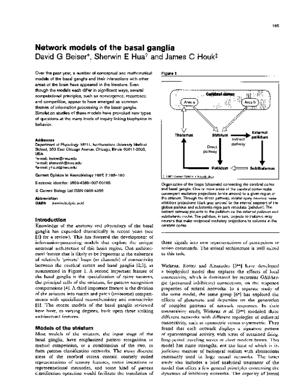 (PDF) Network models of the basal ganglia | James Houk - Academia.edu